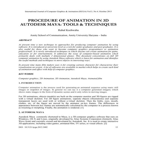 Procedure of animation in 3 d autodesk maya tools & techniques | PDF