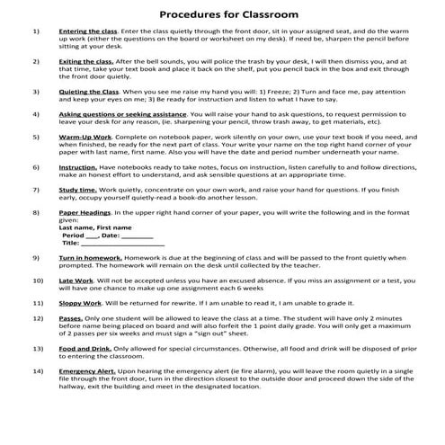 Procedures For Classroom | DOC