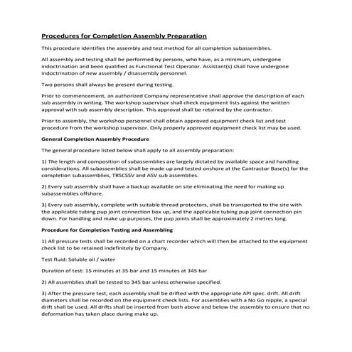 Procedures for completion assembly preparation | PDF