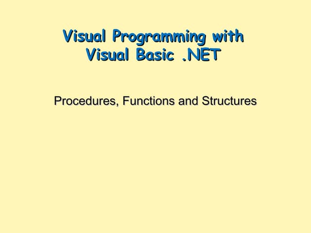 Procedures Functions Structures In Vbnet 2704