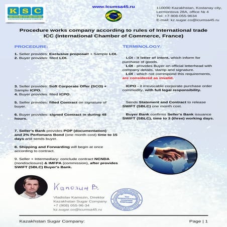 Procedure works company according to rules of international trade icc ...