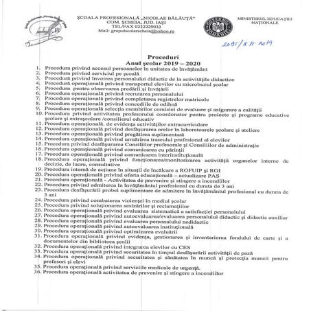 Proceduri 2019 2020 | PDF