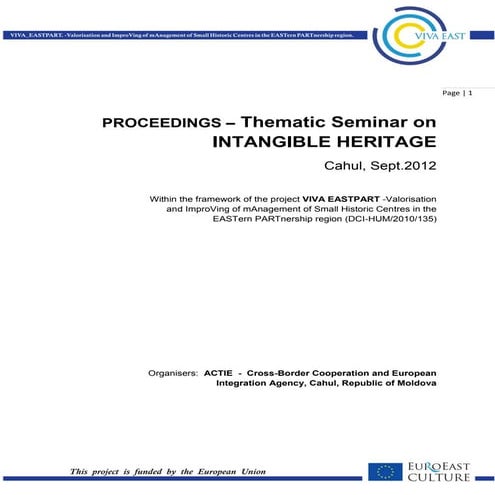Proceedings - Thematic seminar on INTANGIBLE HERITAGE, Cahul, October 2012 | PDF