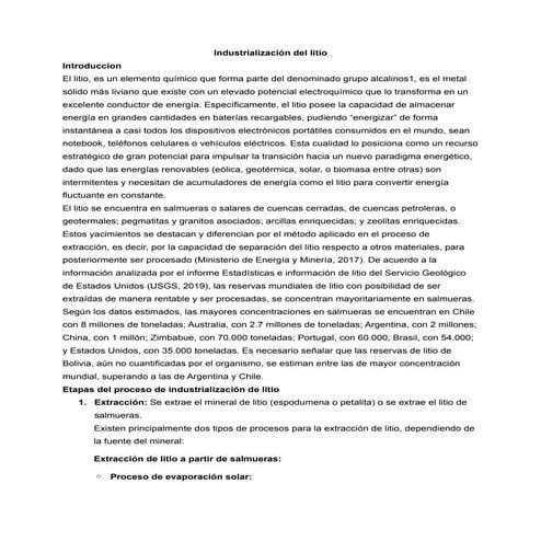 proceso de litio industrialización del litio | DOCX