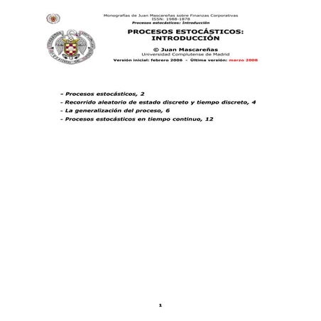Procesos estocásticos - Generalidades | PDF