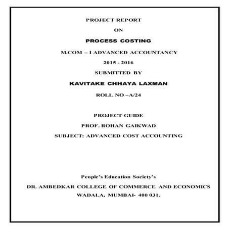 Process costing with case study mcom -1 | DOCX