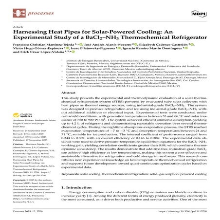 Harnessing Heat Pipes for Solar-Powered Cooling: An Experimental Study of a BaCl2–NH3 ...