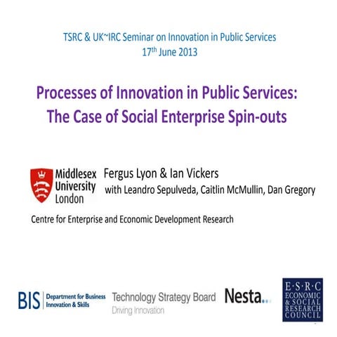Processes of innovation in public services se spin-outs, fergus lyon ...