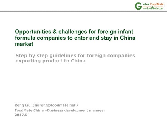 Process guidelines for foreign companies exporting infant formula to ...