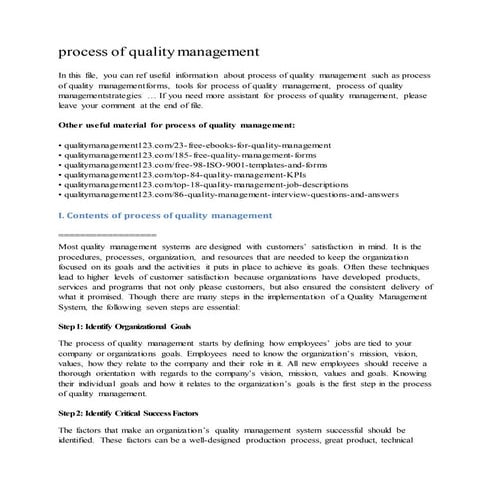 Process of quality management | DOCX