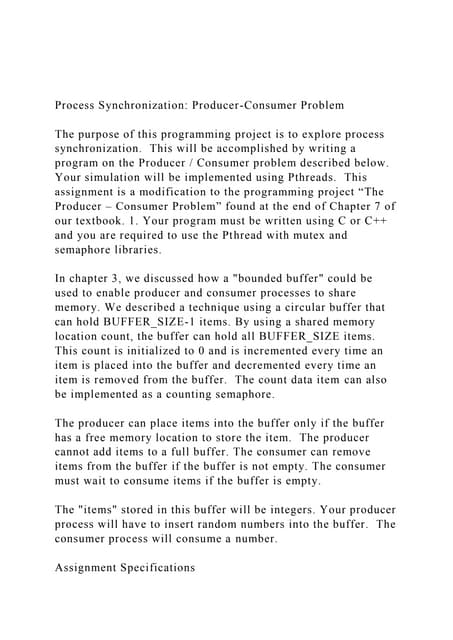 Process Synchronization Producer-Consumer ProblemThe purpos.docx ... Process Synchronization Producer-Consumer ProblemThe purpos.docx ...