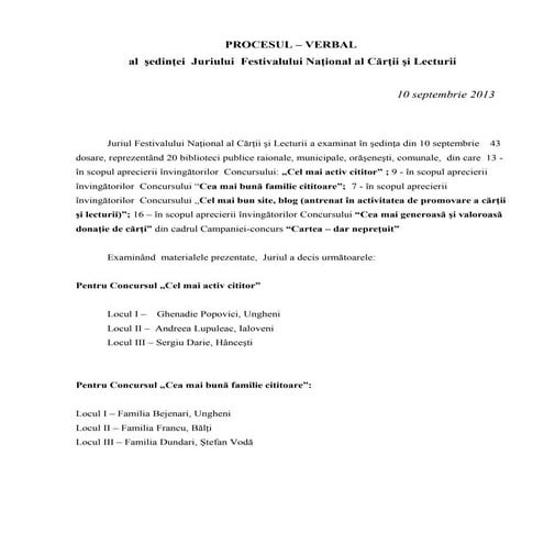 Procesul verbal fncl 2013 | DOC