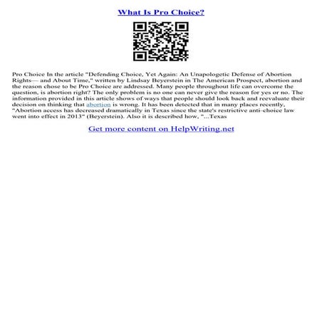 What Is Pro Choice? Understanding the Pro Choice Perspective | PDF