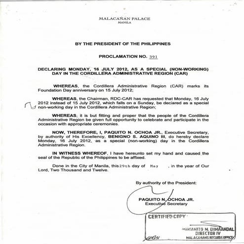 Proclamation no. 391 | PDF
