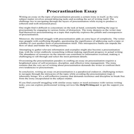 Procrastination Essay. Procrastination Essay | PDF | Homework and Study ...