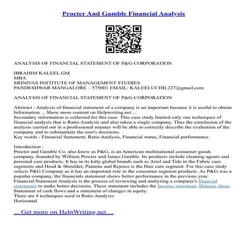 Procter And Gamble Financial Analysis | PDF