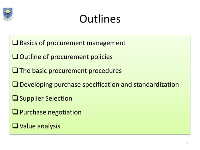 Lecture 1 Introduction to Procurement and contract Management ...