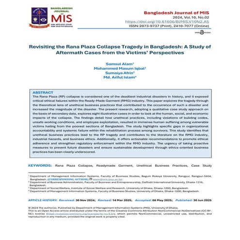 Revisiting the Rana Plaza Collapse Tragedy in Bangladesh: A Study of ...