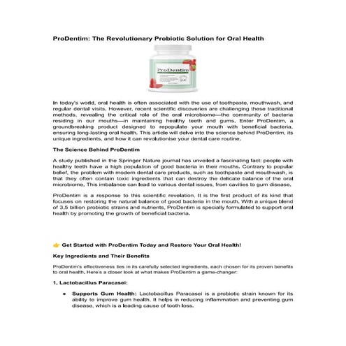 ProDentim: The Revolutionary Probiotic Solution for Oral Health | PDF