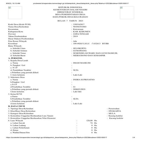 PRODESKEL DESA WONOYOSO TAHUN 2023 | PDF