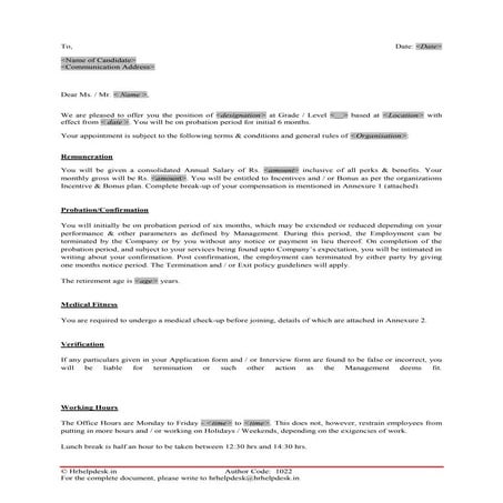 Format of appointment order | DOC