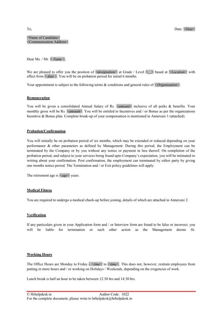 Format of appointment order | DOC