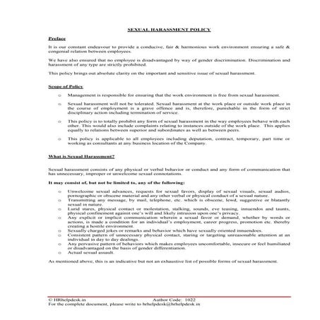 Sexual Harassment Company Policy Form | PDF