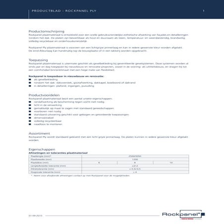 ROCKPANEL - Productblad rockpanel ply | PDF