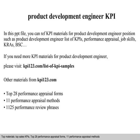 Product development engineer kpi | PPT