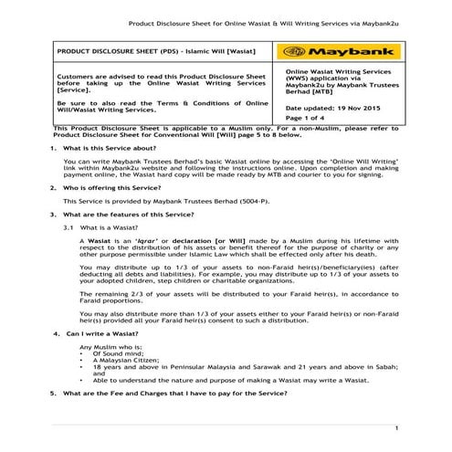 Product disclosure sheet helaian makluman produk | PDF