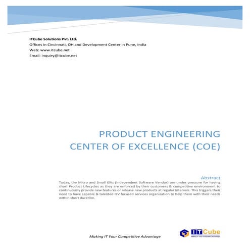 Product Engineering Center of Excellence (COE)_ITCube Solutions | PDF