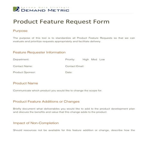 Product Feature Request Form | DOC