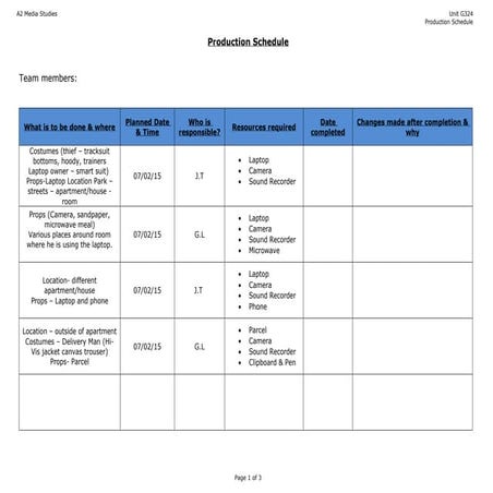 Production Schedule | DOC
