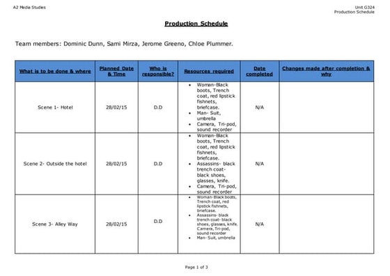 Production schedule late bell | DOCX | Video Production | Content ...