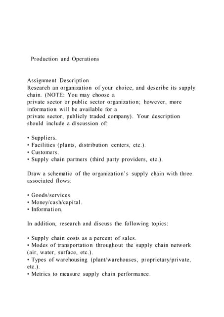 Production And Operations Assignment Description Re Pdf