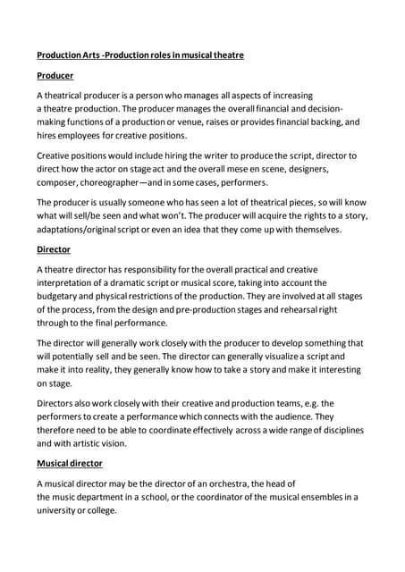 Roles in a stage production arts | PDF