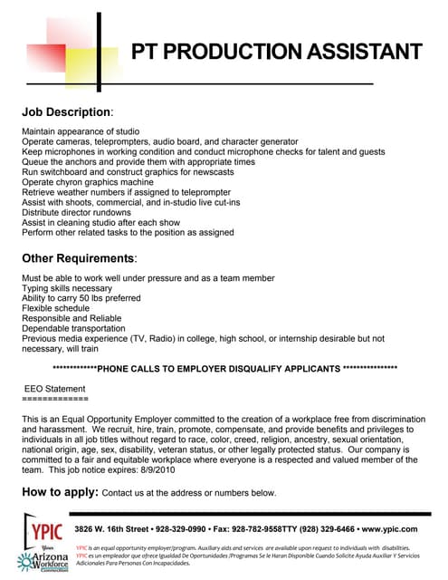 Production Assistant | PDF