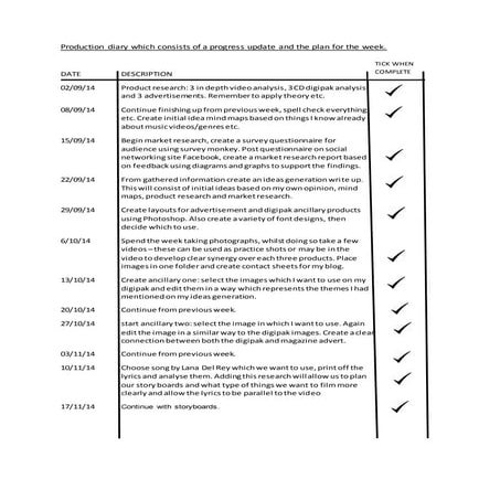 Production diary template | DOC