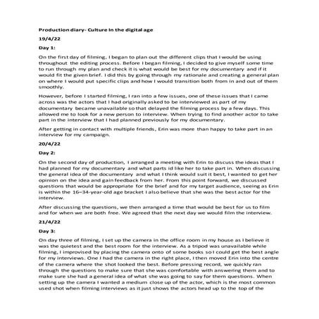 production diary CITDA.docx | Free Download