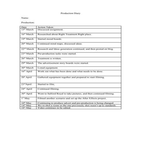 Production diary template | DOC