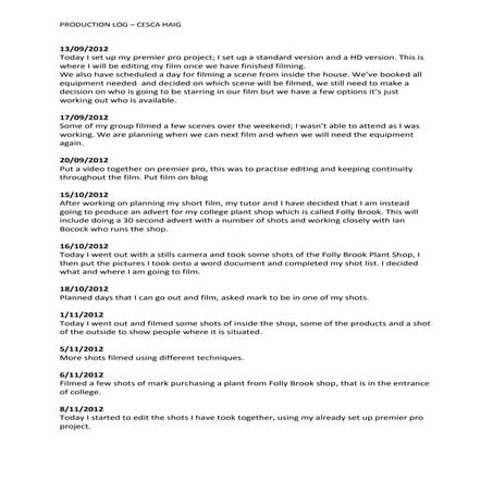 Production Log | DOCX