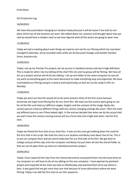 Production diary | DOCX