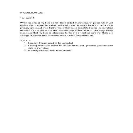 Production log | DOCX | Video Production | Content Production