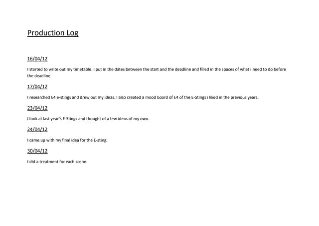 Production Log 14/05/2012 | DOCX