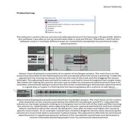 Production Log_Declan Tyldesley | PDF