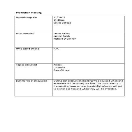 Production meeting | DOCX