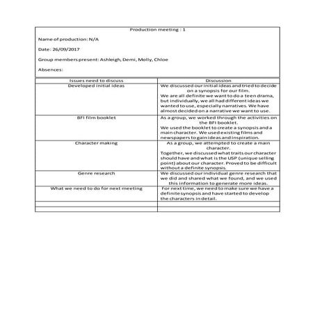 Production meeting | DOCX