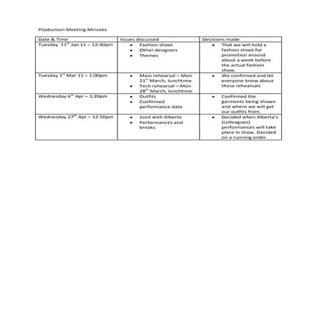 Production meeting minutes | DOCX