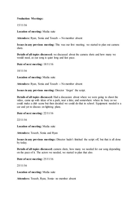 Production meetings | PDF