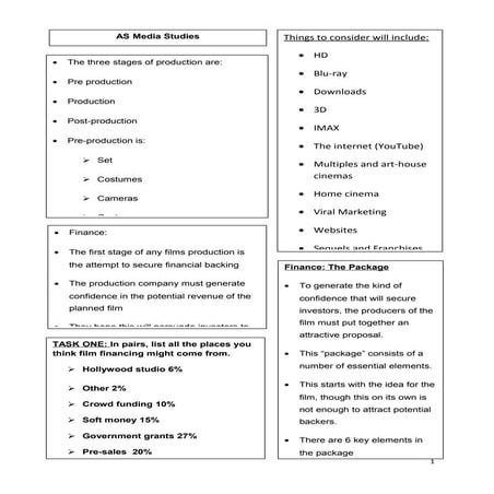 Production note and task sheet | PDF